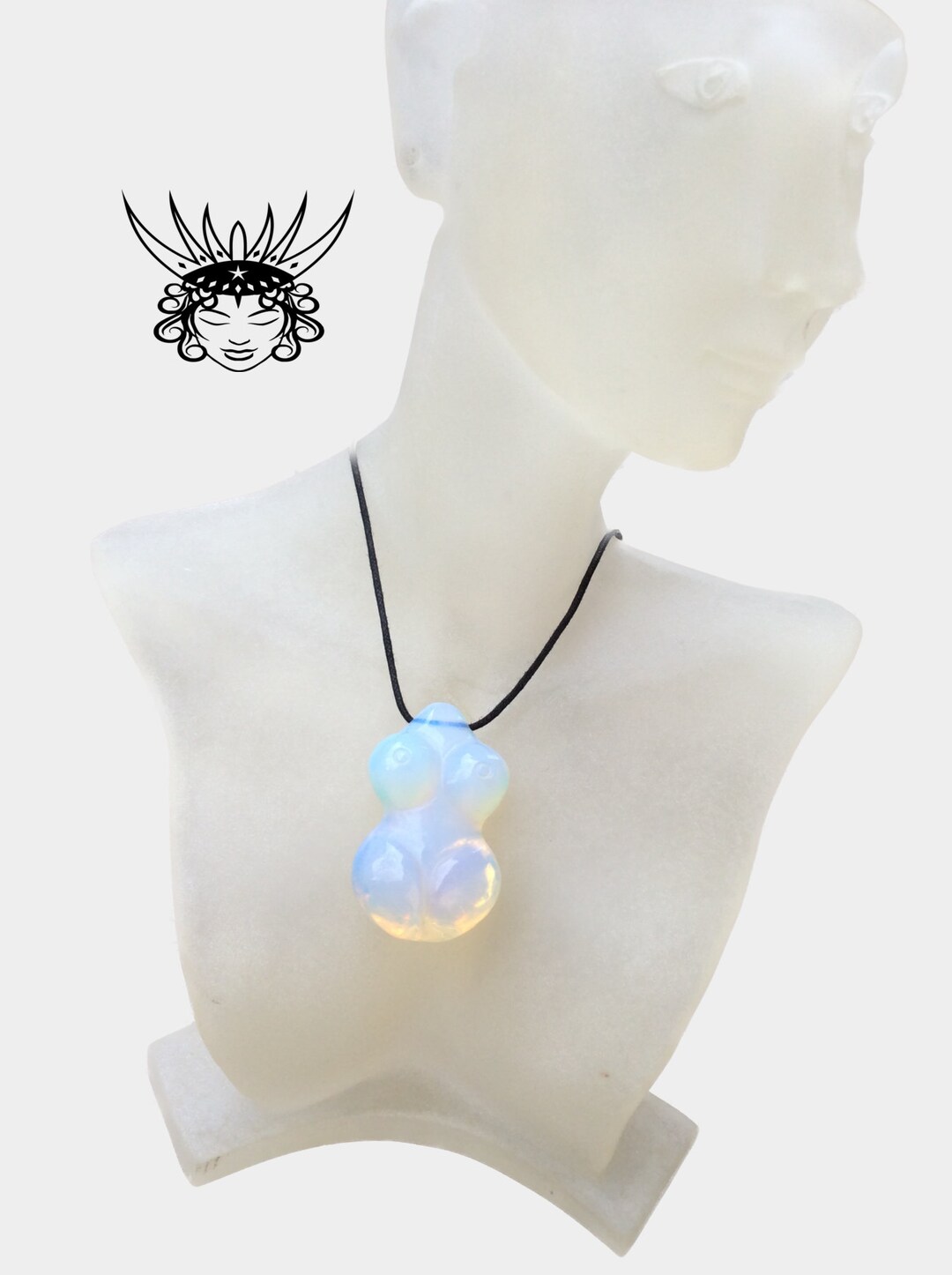 Vintage Opaline Carved Pagan Goddess Stone Pendant Necklace, Fire Opal ...