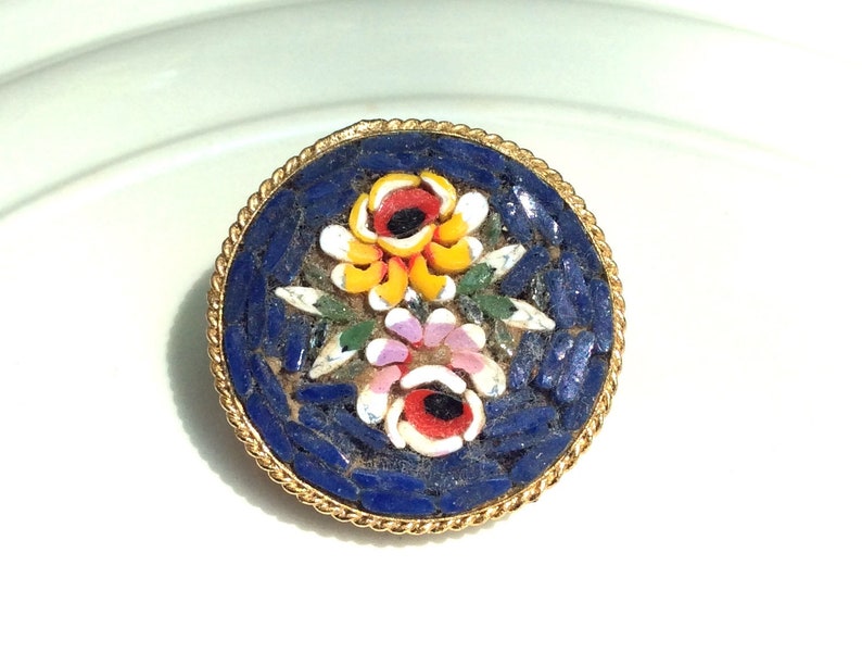 Vintage Micro Mosaic Italian Brooch, Vintage Blue Oval Mosaic Tile ...