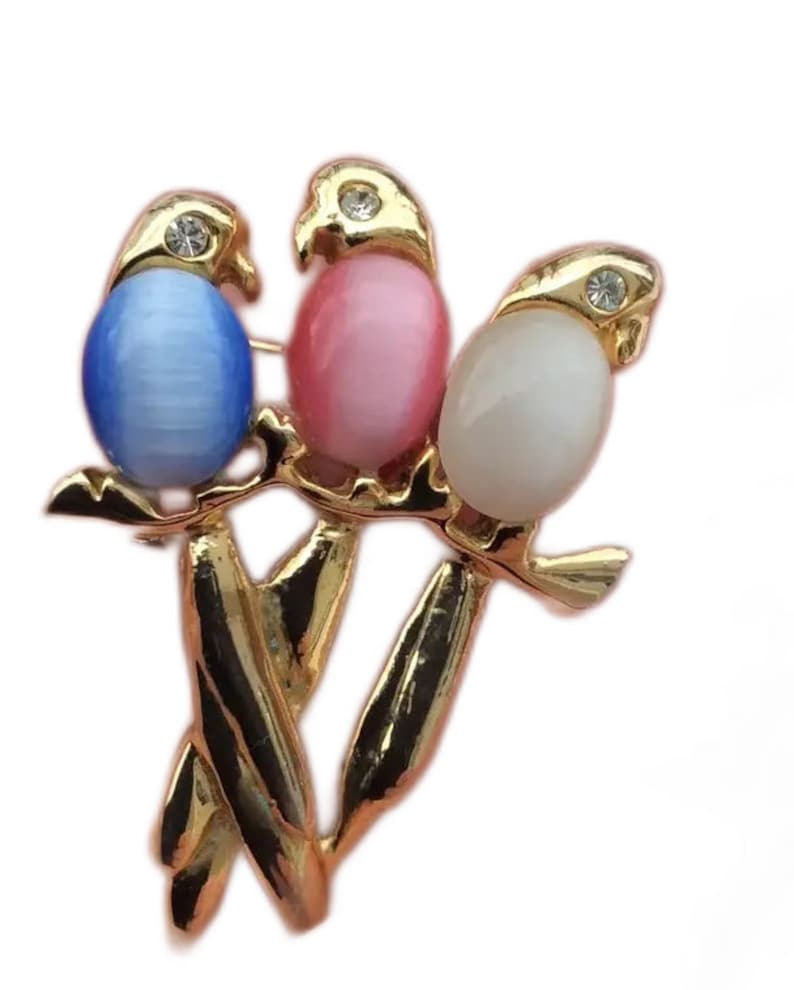 Vintage Exotic Birds Brooch Jewelry Tropical Parrots Cabochon Pin Jelly ...