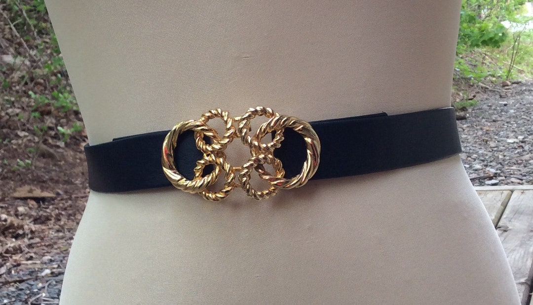 Vintage Black Statement Belt With Nautical Fashion Wide Cinch Buckle ...