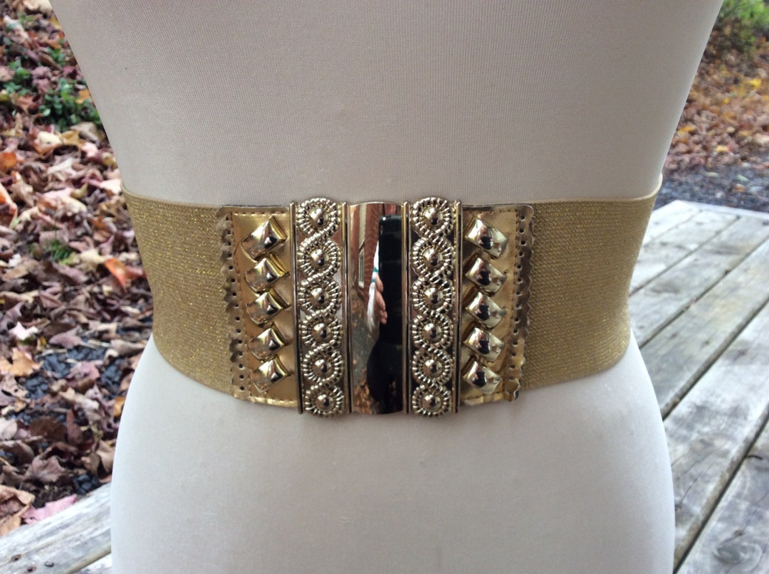 Vintage Wide Gold Belt Metallic Stretch Cinch Holiday Party Dance ...