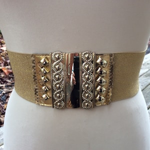 Vintage Wide Gold Belt Metallic Stretch Cinch Holiday Party Dance ...