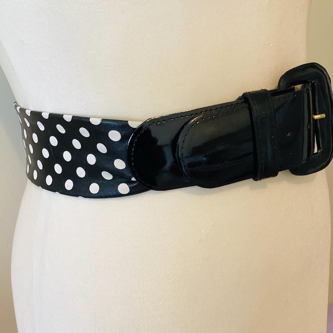 Vintage Black and White Polka Dot Belts Wide Adjustable Buckle Suede ...