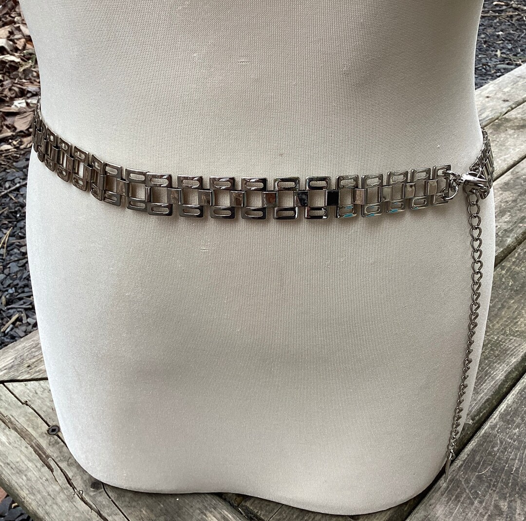 Vintage Chain Link Fashion Belt Silver Tone Step Ladder Jointed ...