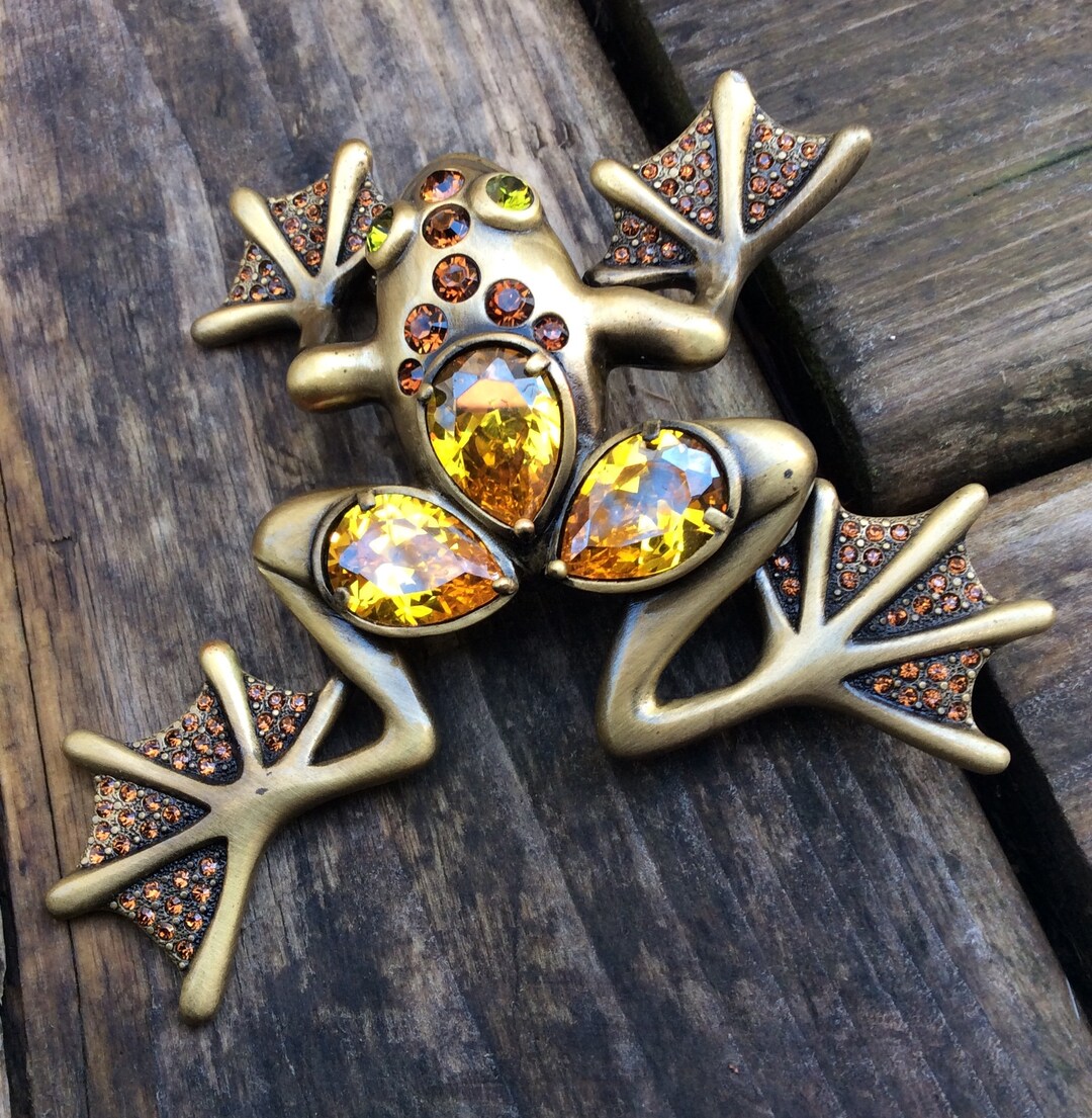 Vintage Big Frog Toad Brooches Jewelled Bling Bejewelled Rhinestone ...