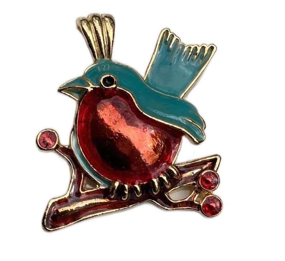 Vintage Enamel Bird Pendant Red Blue Robin Red Breast Song Bird Cherry ...