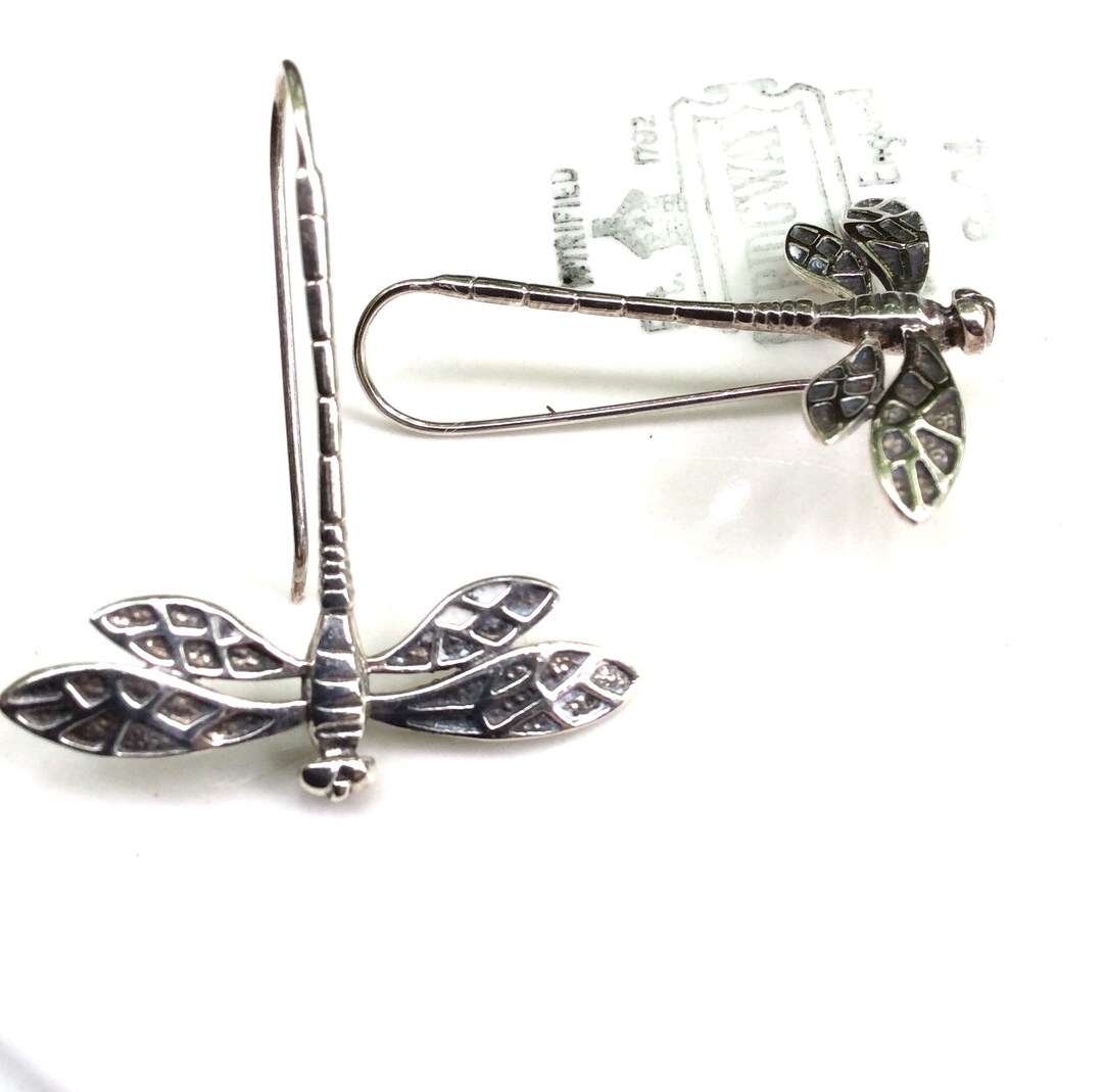 Vintage Sterling Silver Dragonfly Earrings, 925 Silver Dragonfly ...