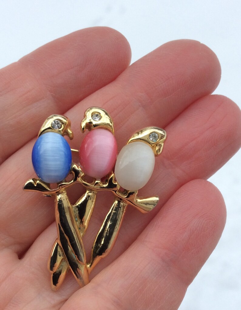 Vintage Exotic Birds Brooch Jewelry Tropical Parrots Cabochon Pin Jelly ...