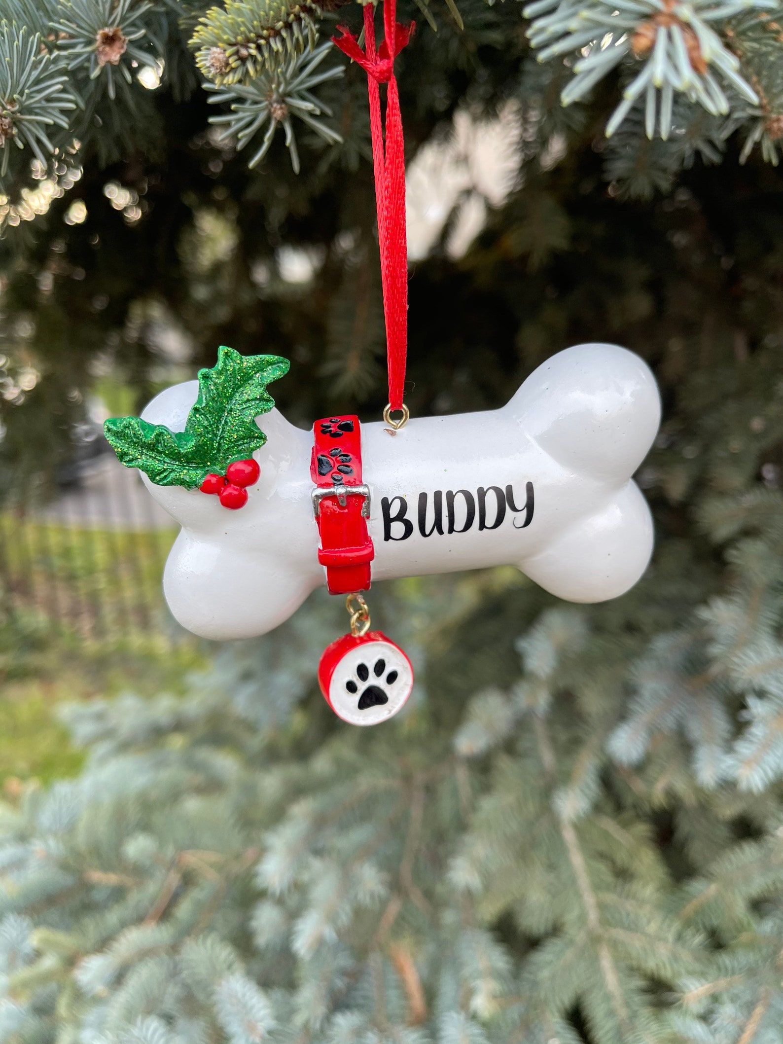 Dog Bone With Collar Christmas Ornaments Personalized - Etsy