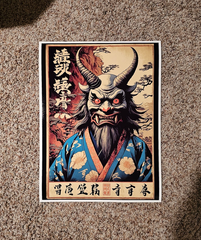 Japanese Edo Horned Demon Poster Oriental Print Sekiro Satan Game Room ...