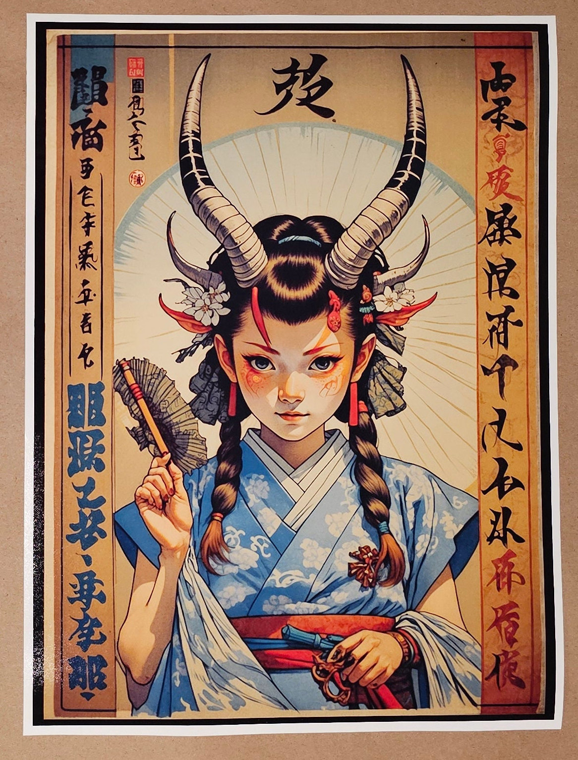 Japanese Edo Horned Elf Girl Yokai Demon Poster Oriental Sekiro Nioh ...