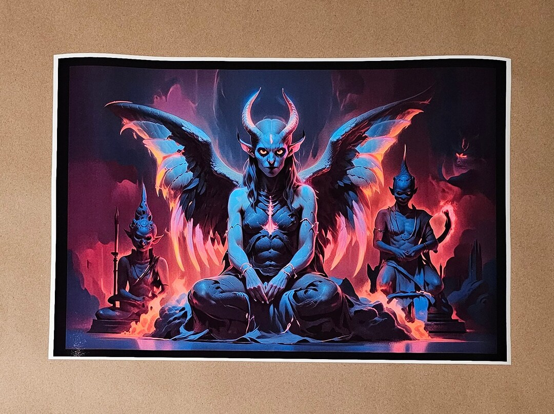 Neon Fallen Angel Poster - Buddha Baphomet Gothic Princess - High ...