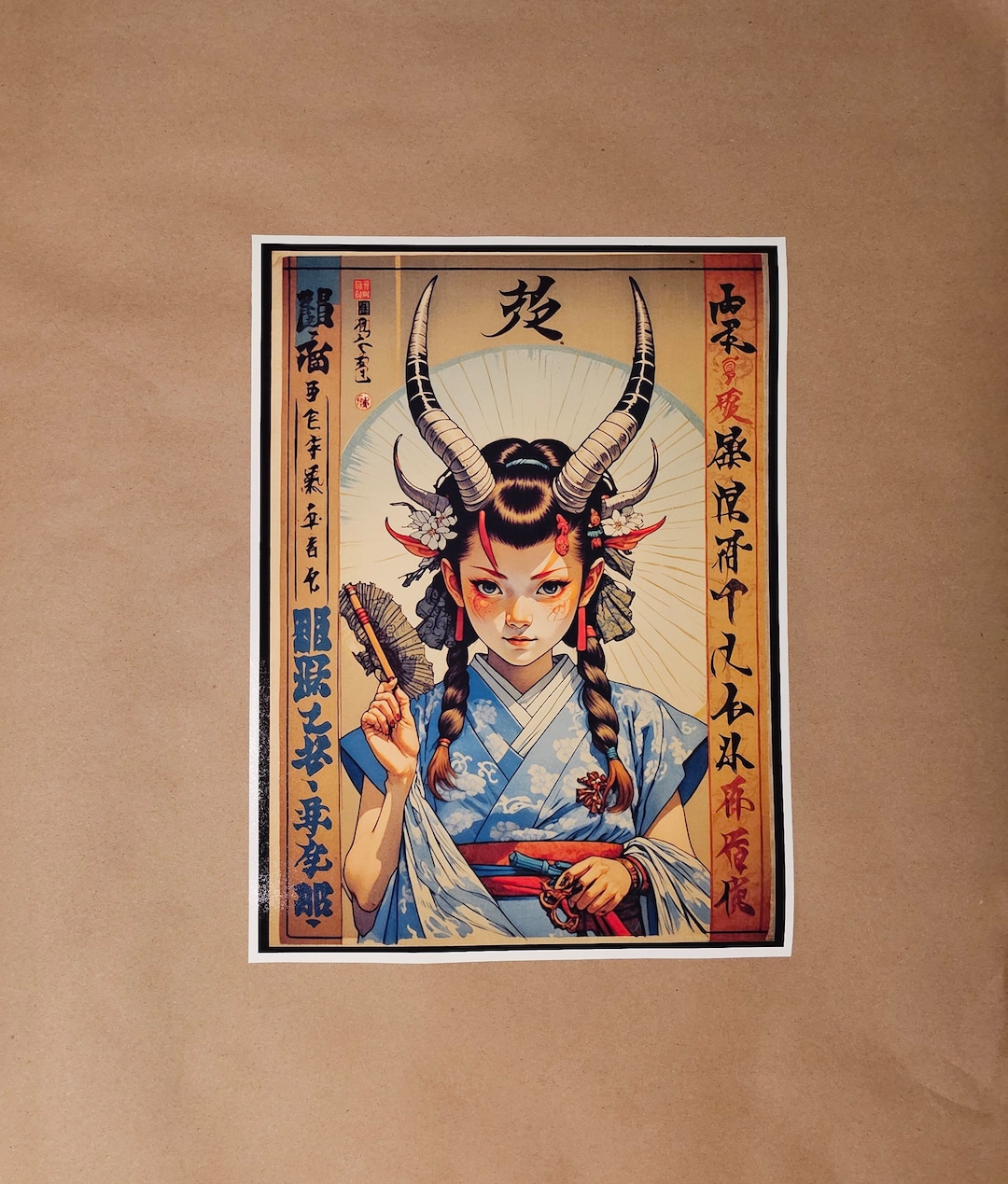 Japanese Edo Horned Elf Girl Yokai Demon Poster - Oriental Sekiro Nioh ...