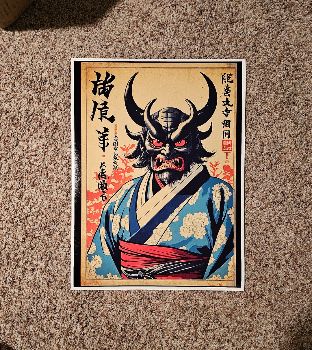 Japanese Edo Horned Demon Poster - Oriental Yokai Sekiro Satan Game ...