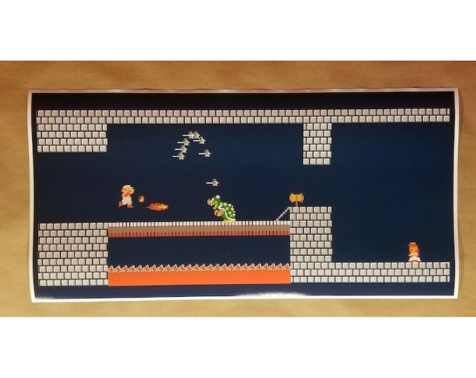 Super Mario Brothers Poster 12" X 24" NES 8-4 World Bowser Dungeon Save ...