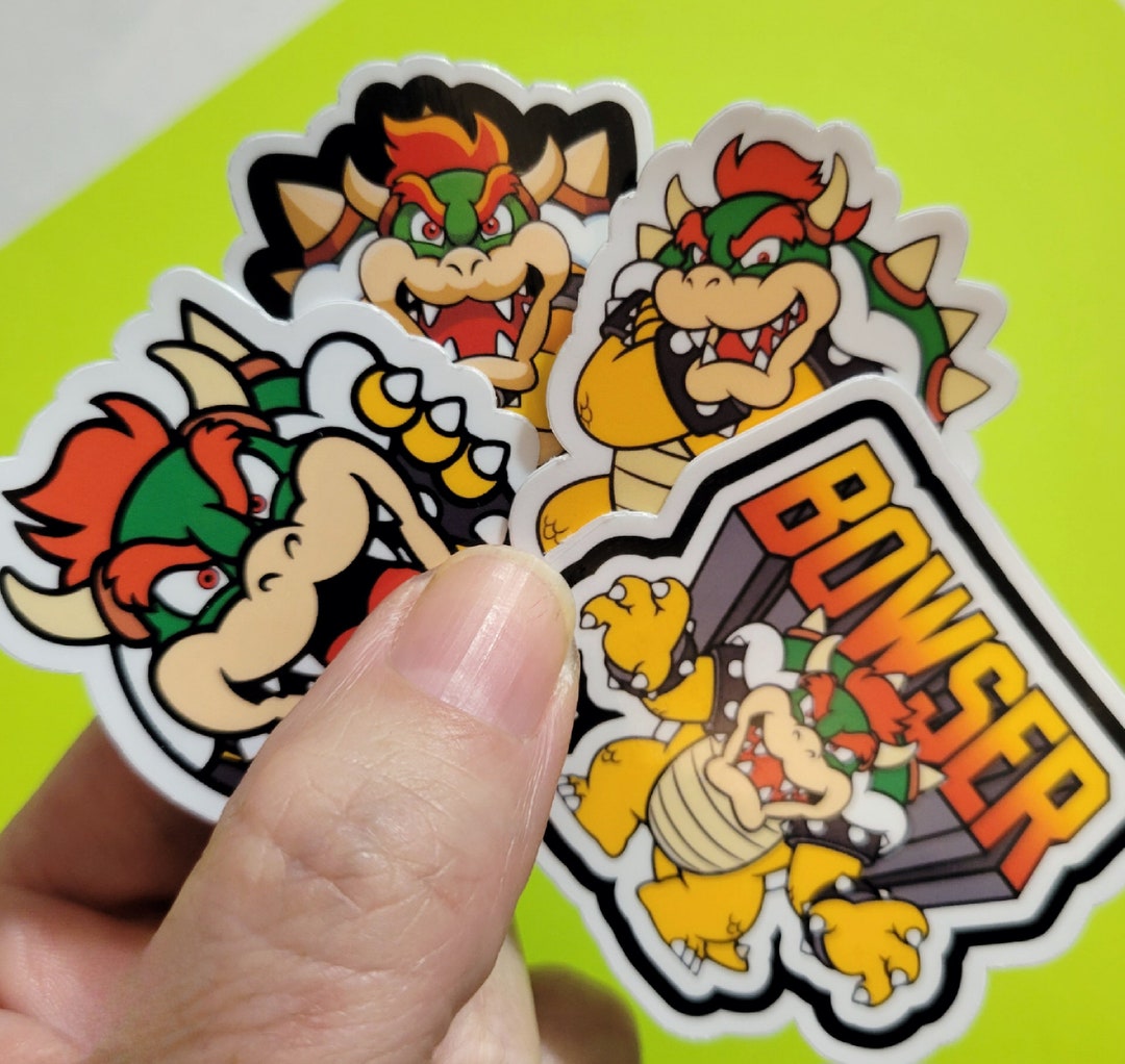 4 Pack Bowser Waterproof Vinyl Stickers, Great on Water Bottles, Party ...