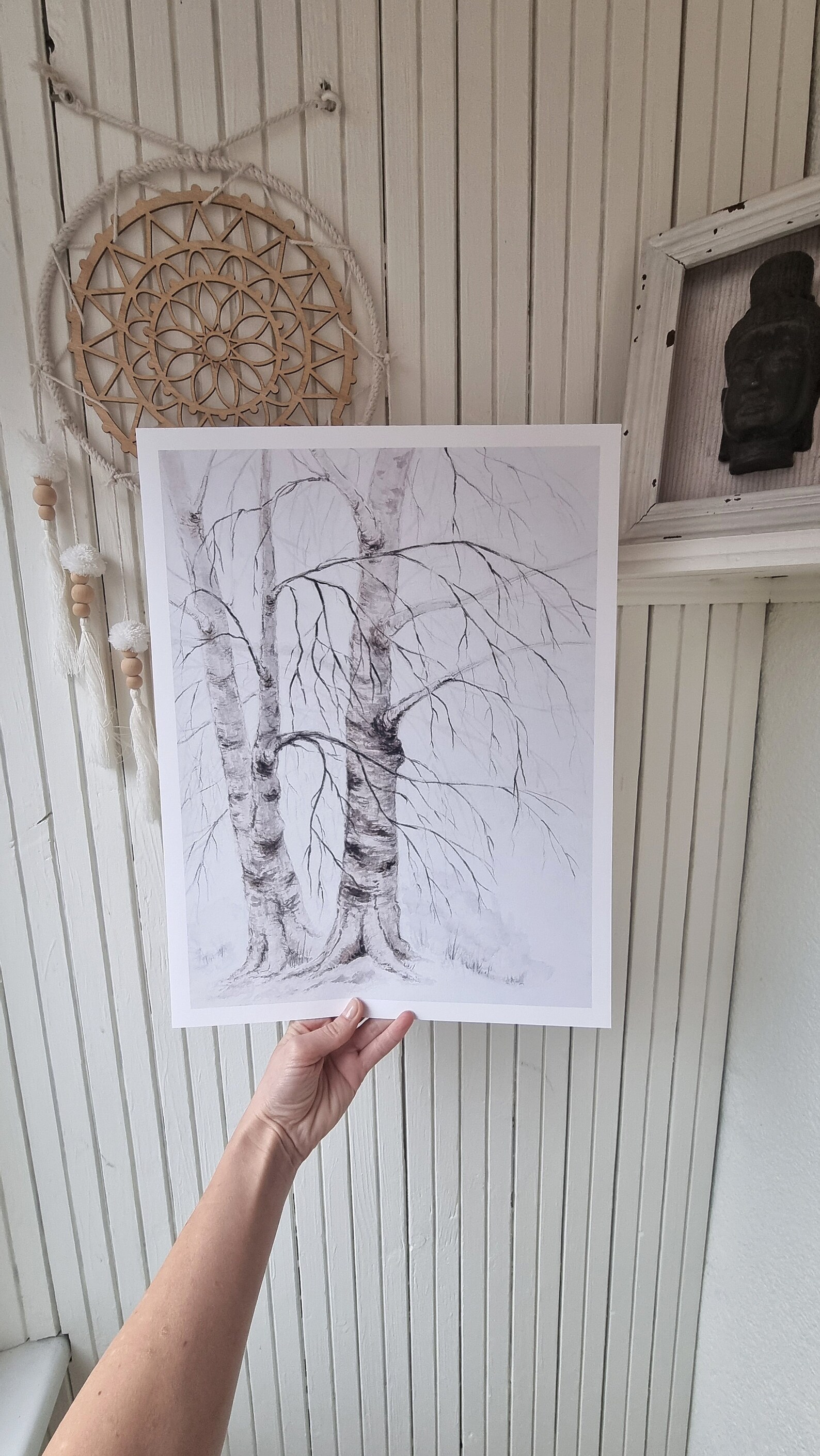 Realistic Birch Tree Painting, Winter Birch Tree Watercolor Artwork ...
