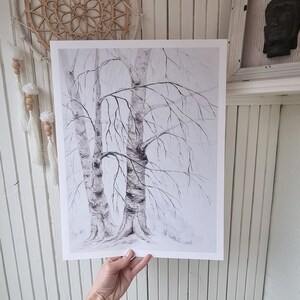 Realistic Birch Tree Painting, Winter Birch Tree Watercolor Artwork ...