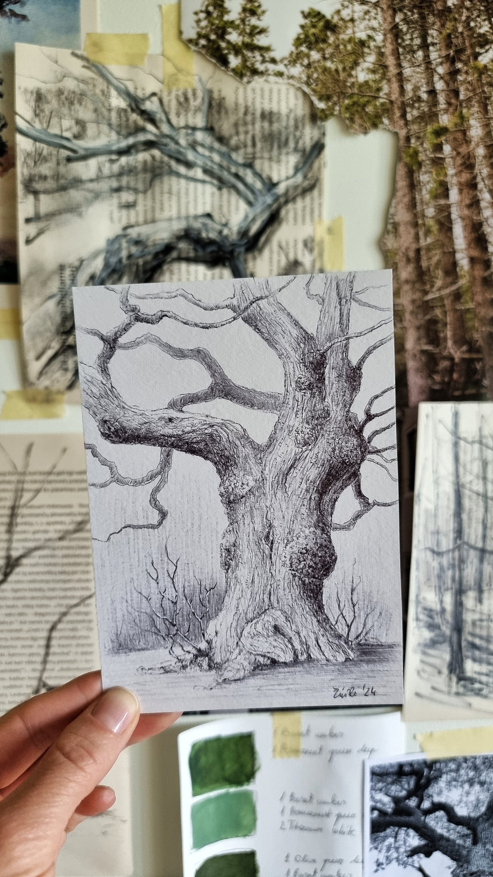 Oak Tree Still Life Painting on Paper Tree of Life Original Ink Drawing ...