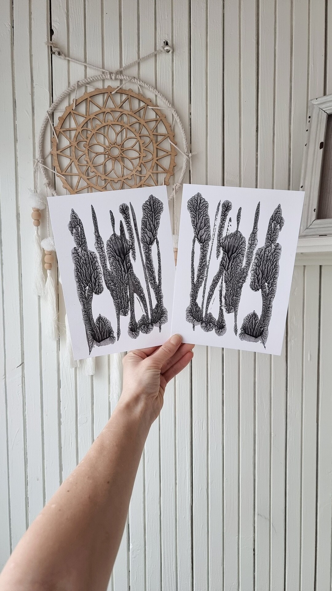 Set of 2 Original Monotype Paintings, Minimalist Wall Decor, Black ...