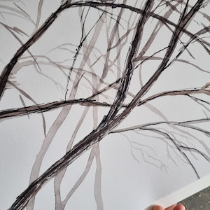 Line Art Leafless Tree Poster, Minimalist Abstract Watercolor Painting ...