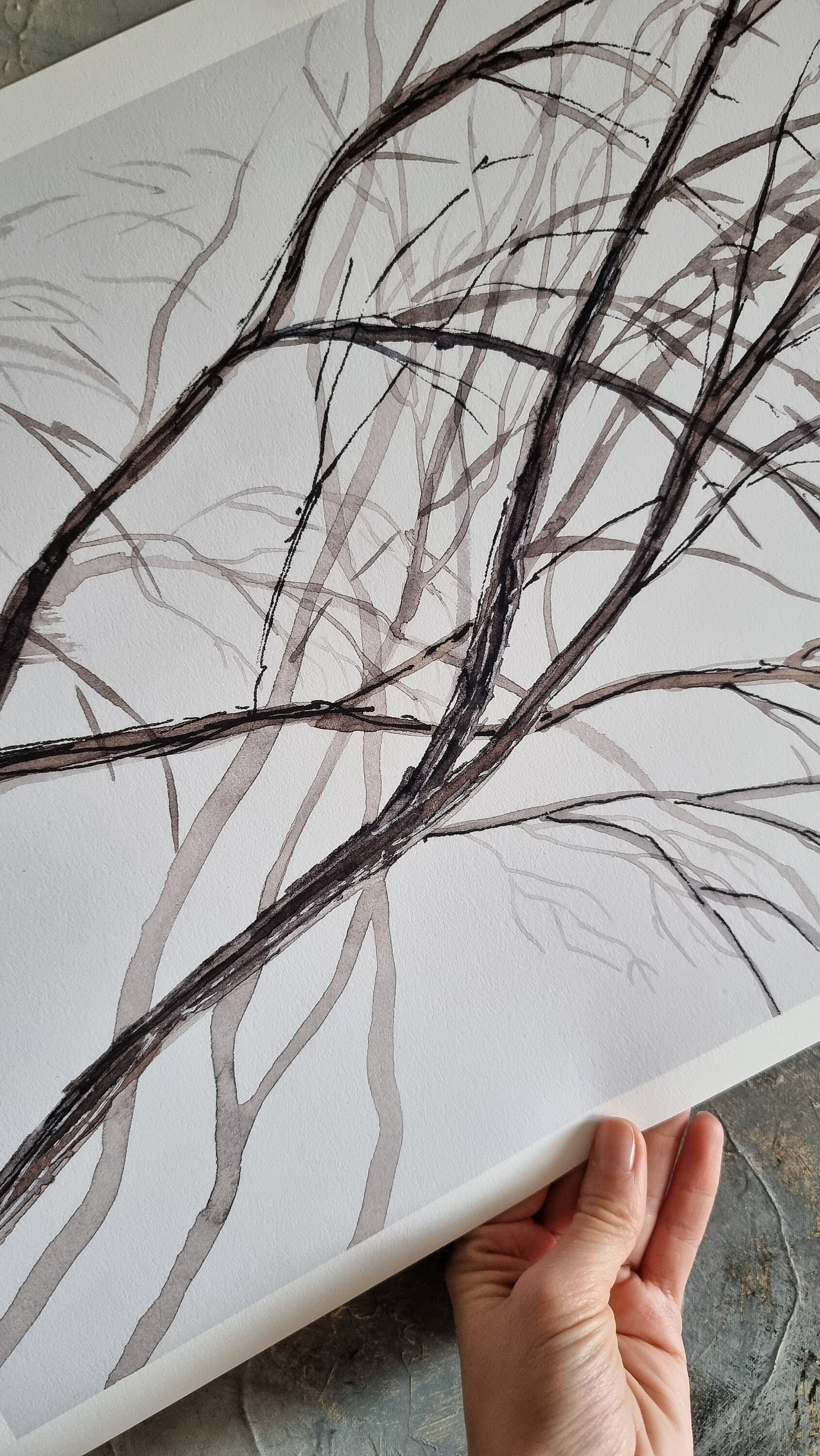 Line Art Leafless Tree Poster, Minimalist Abstract Watercolor Painting ...