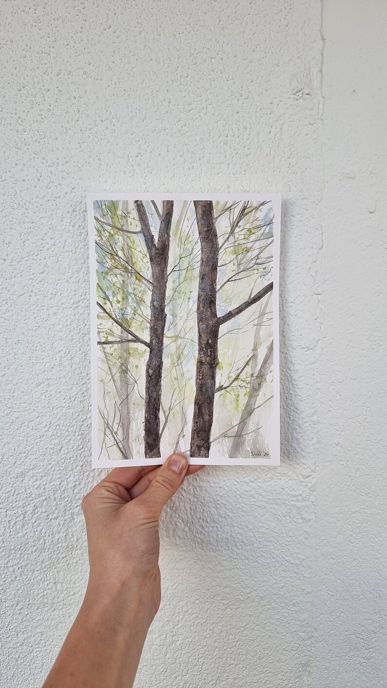 Spring Trees Forest Watercolor Painting, Landscape One of a Kind ...
