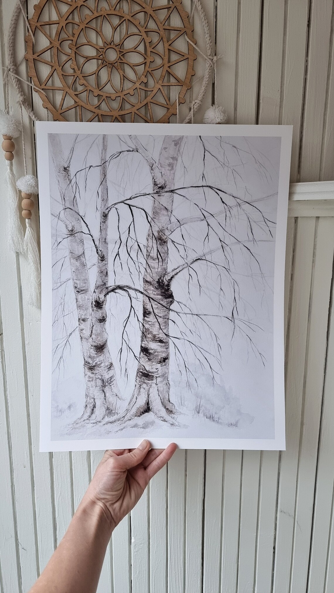 Realistic Birch Tree Painting, Winter Birch Tree Watercolor Artwork ...