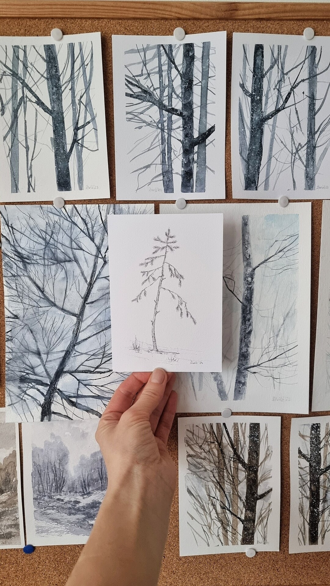 Pine Tree Illustration, Ballpoint Pen Drawing, One of a Kind Greeting ...