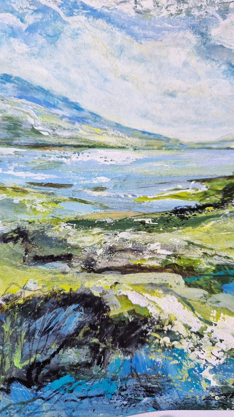 Mountains Painting, Original Expressionist Landscape Painting, Green ...