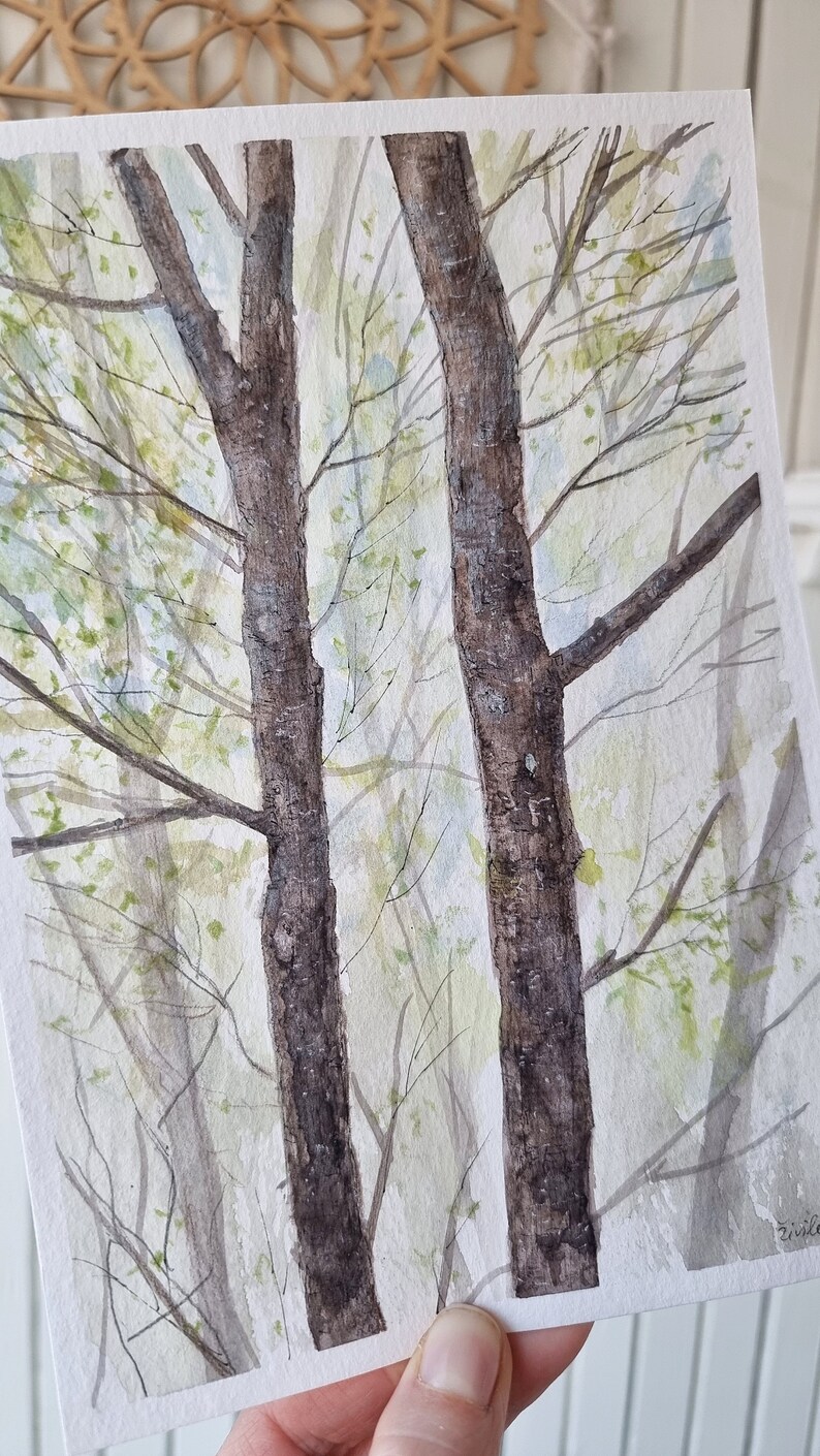 Spring Trees Forest Watercolor Painting, Landscape One of a Kind ...