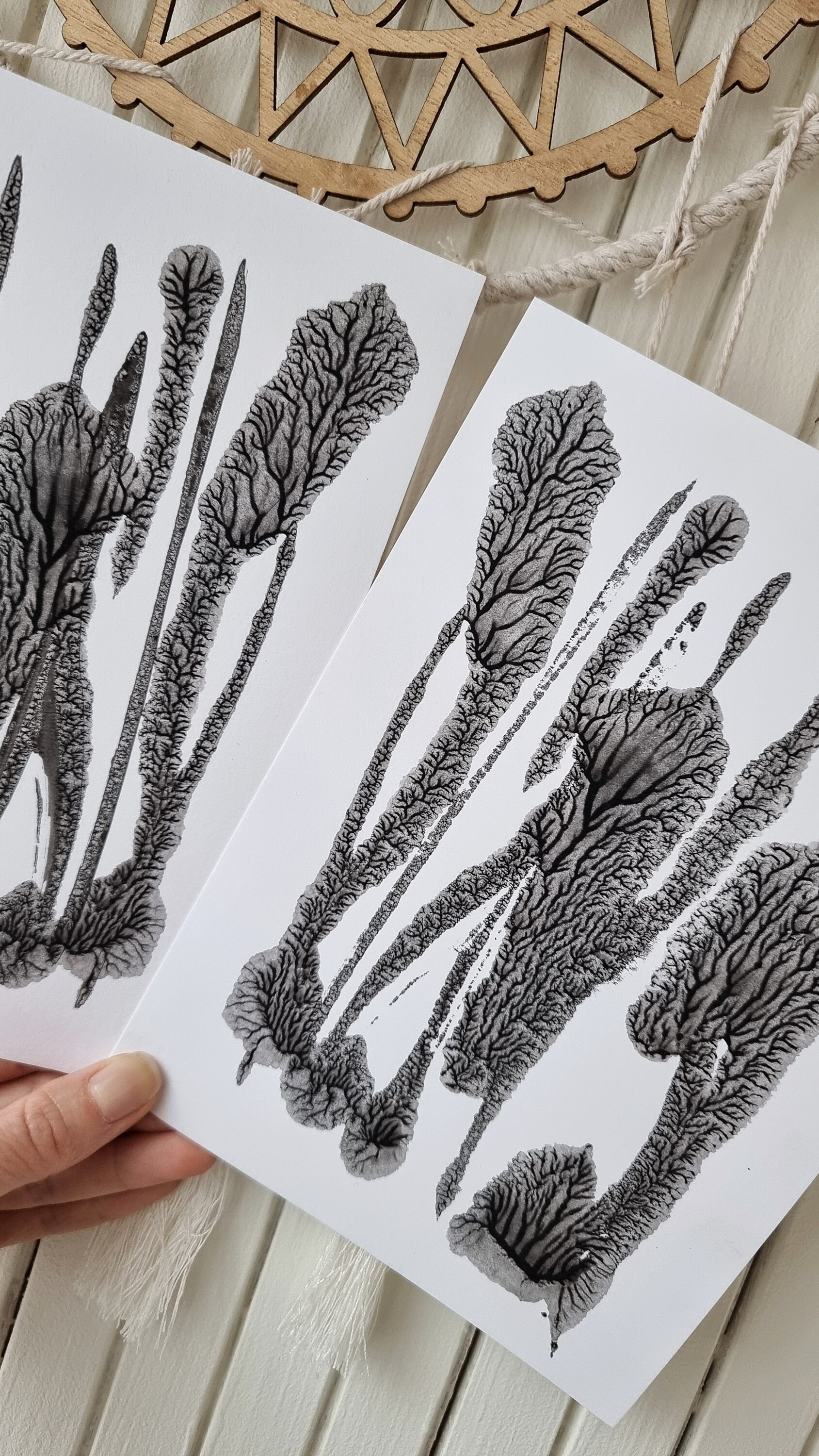 Set of 2 Original Monotype Paintings, Minimalist Wall Decor, Black ...