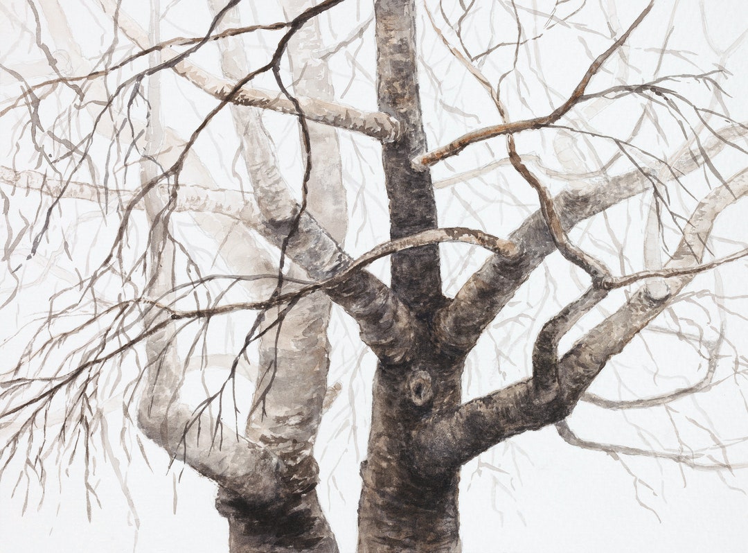 Realistic Tree Painting Oak Tree Watercolor Artwork Spooky - Etsy