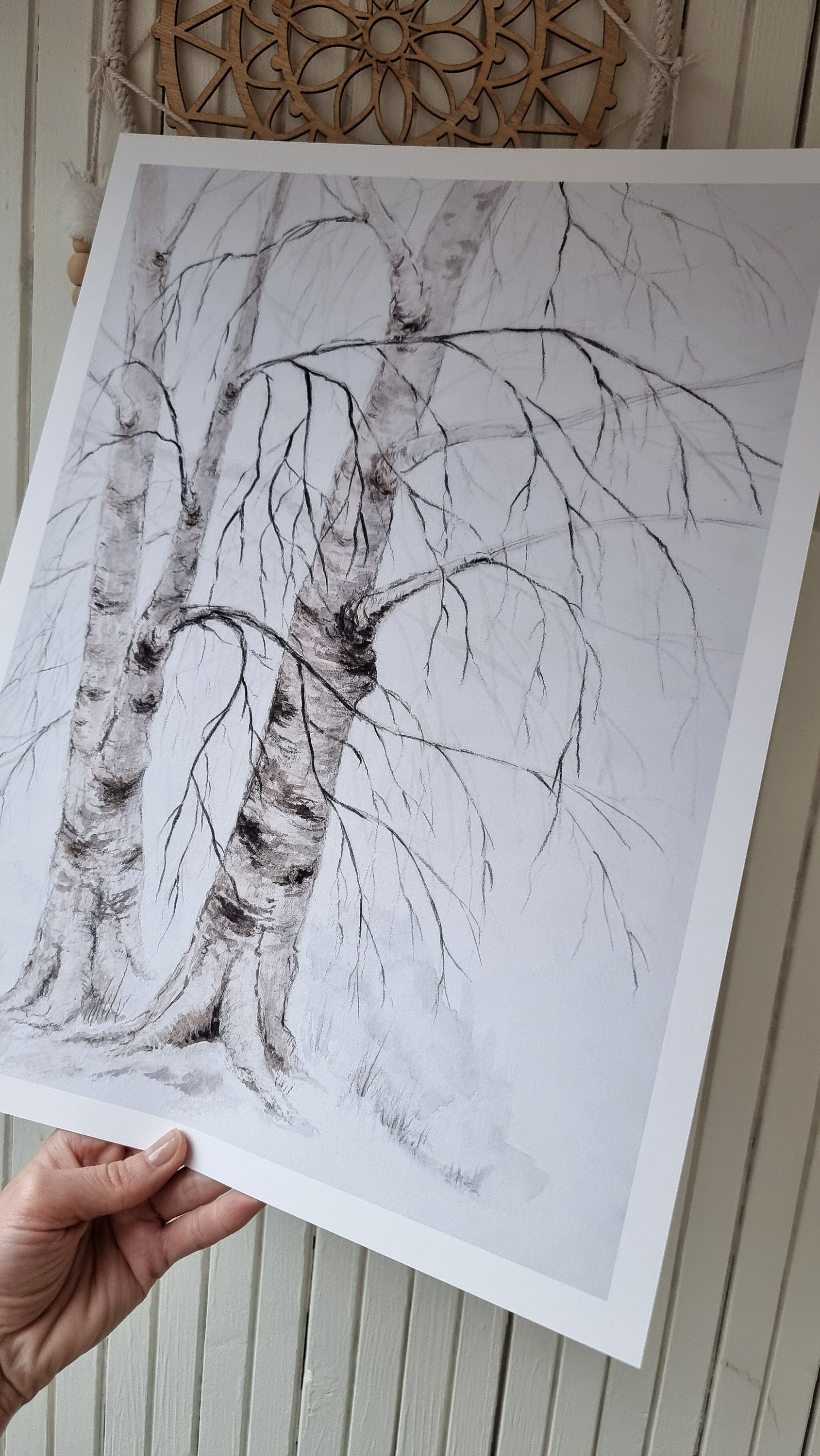 Realistic Birch Tree Painting, Winter Birch Tree Watercolor Artwork ...