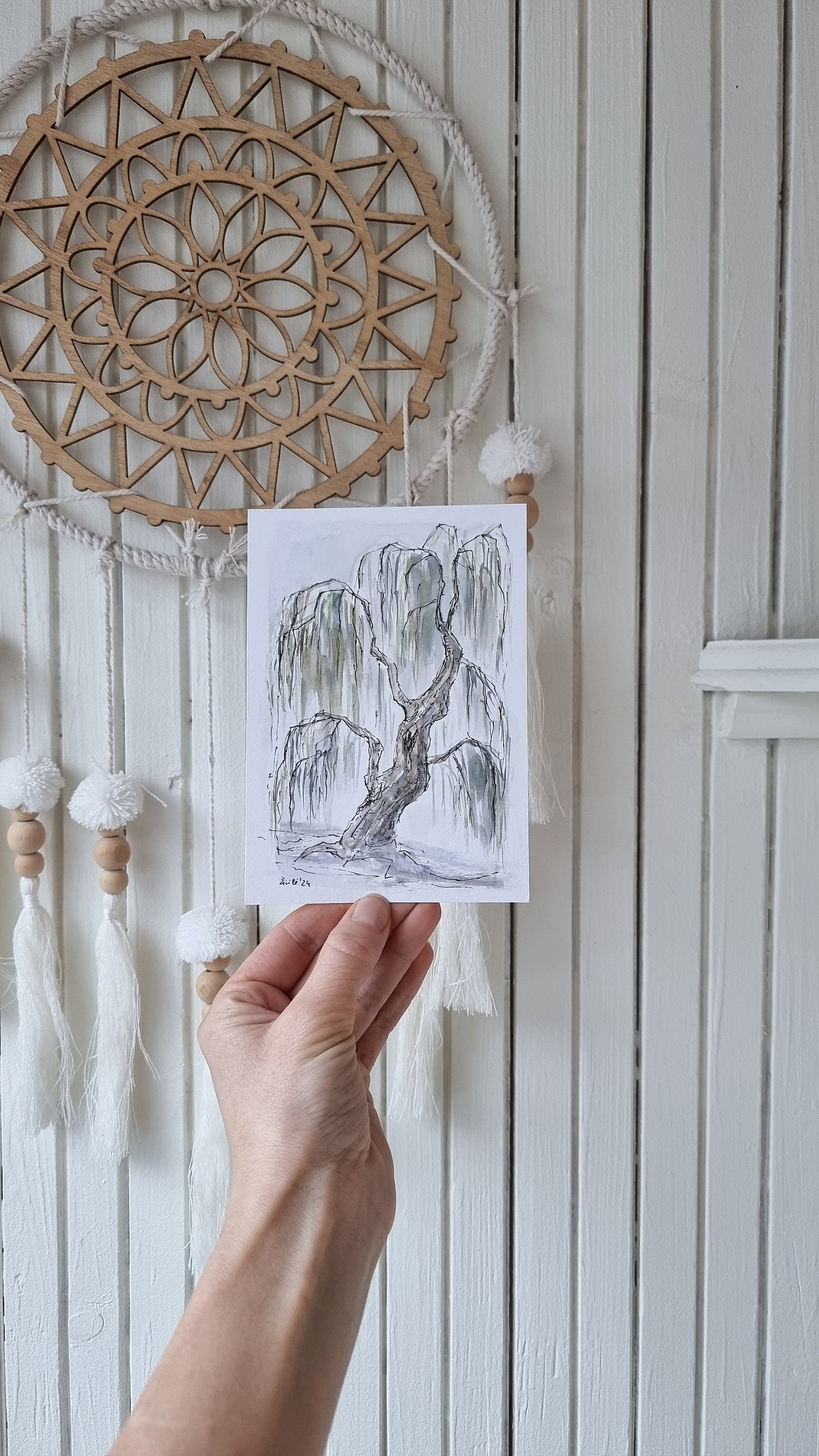 Willow Tree Illustration, Tree Drawing Postcard, Cute Housewarming Gift ...