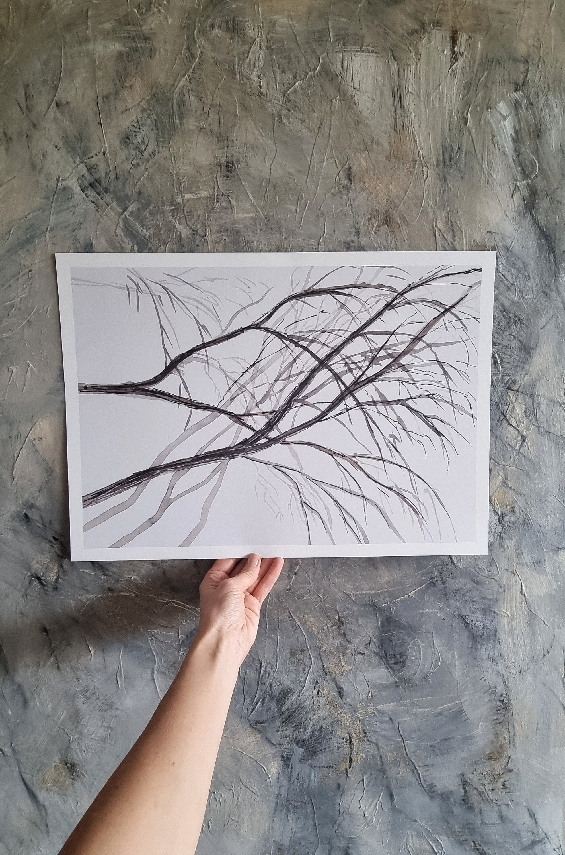 Line Art Leafless Tree Poster, Minimalist Abstract Watercolor Painting ...