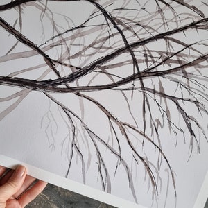 Line Art Leafless Tree Poster, Minimalist Abstract Watercolor Painting ...
