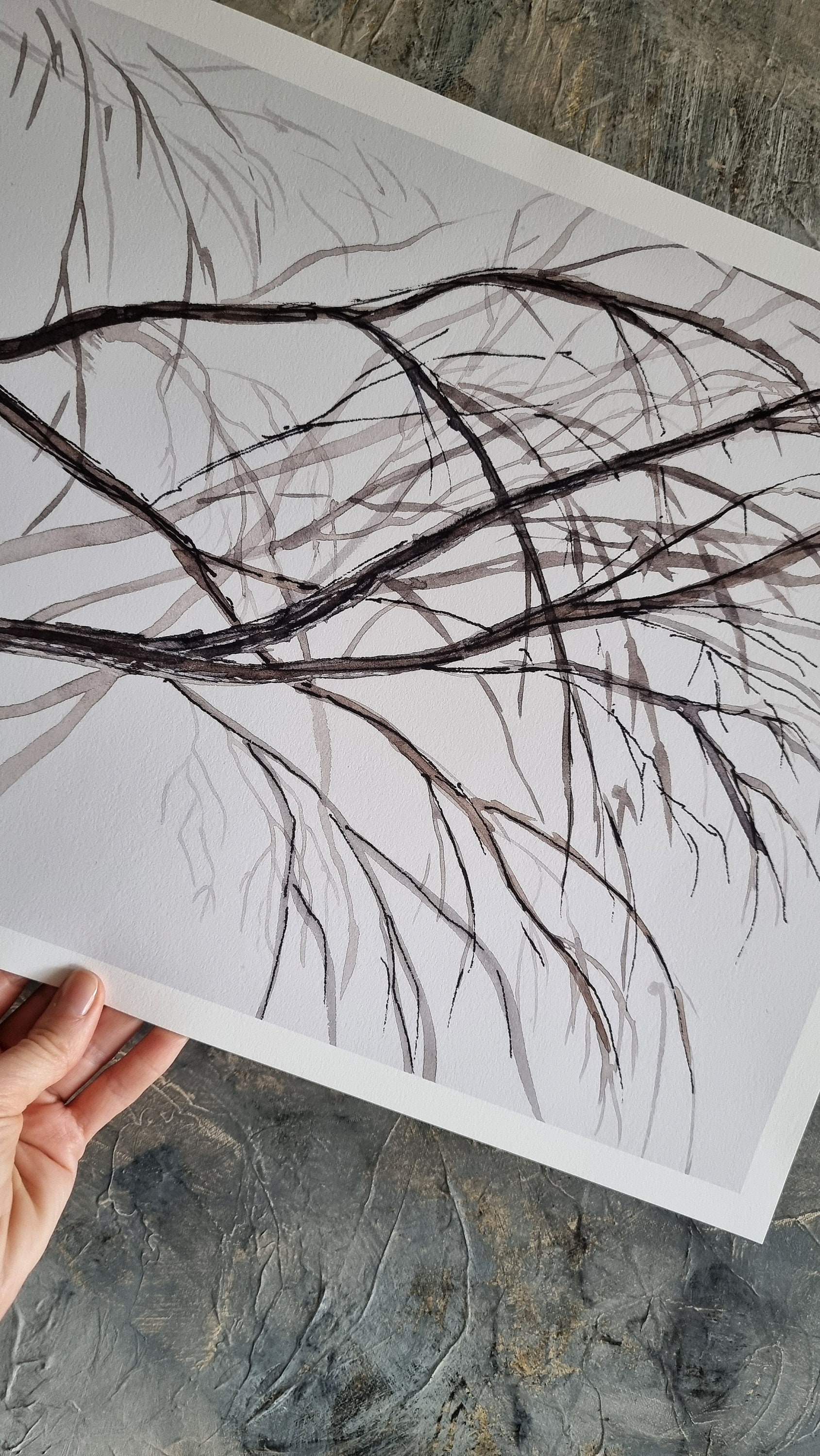 Line Art Leafless Tree Poster, Minimalist Abstract Watercolor Painting ...