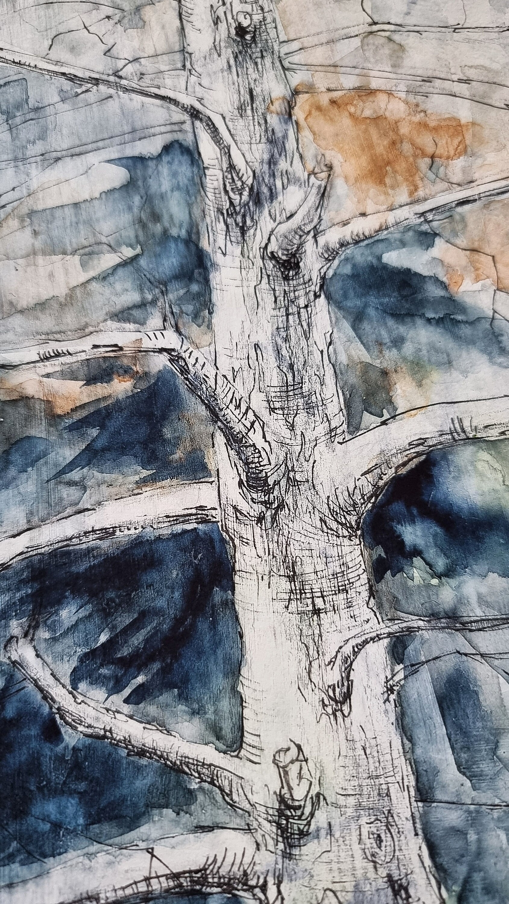 Abstract Autumn Tree Watercolor Ink Drawing, Contemporary Art Print ...