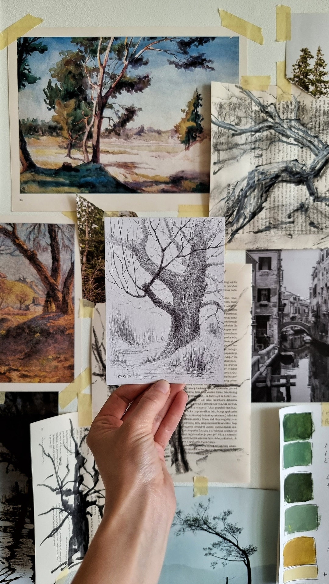 Ballpoint Pen Drawing of an Old Oak Tree, One of a Kind Greeting Card ...