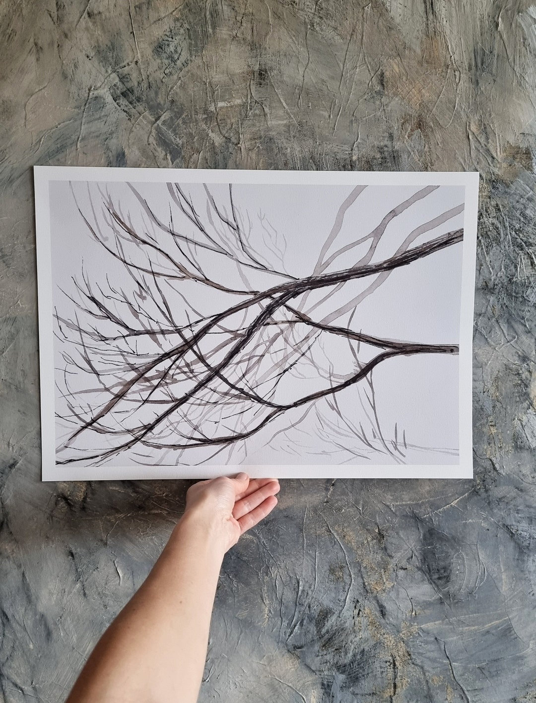 Line Art Leafless Tree Poster, Minimalist Abstract Watercolor Painting ...