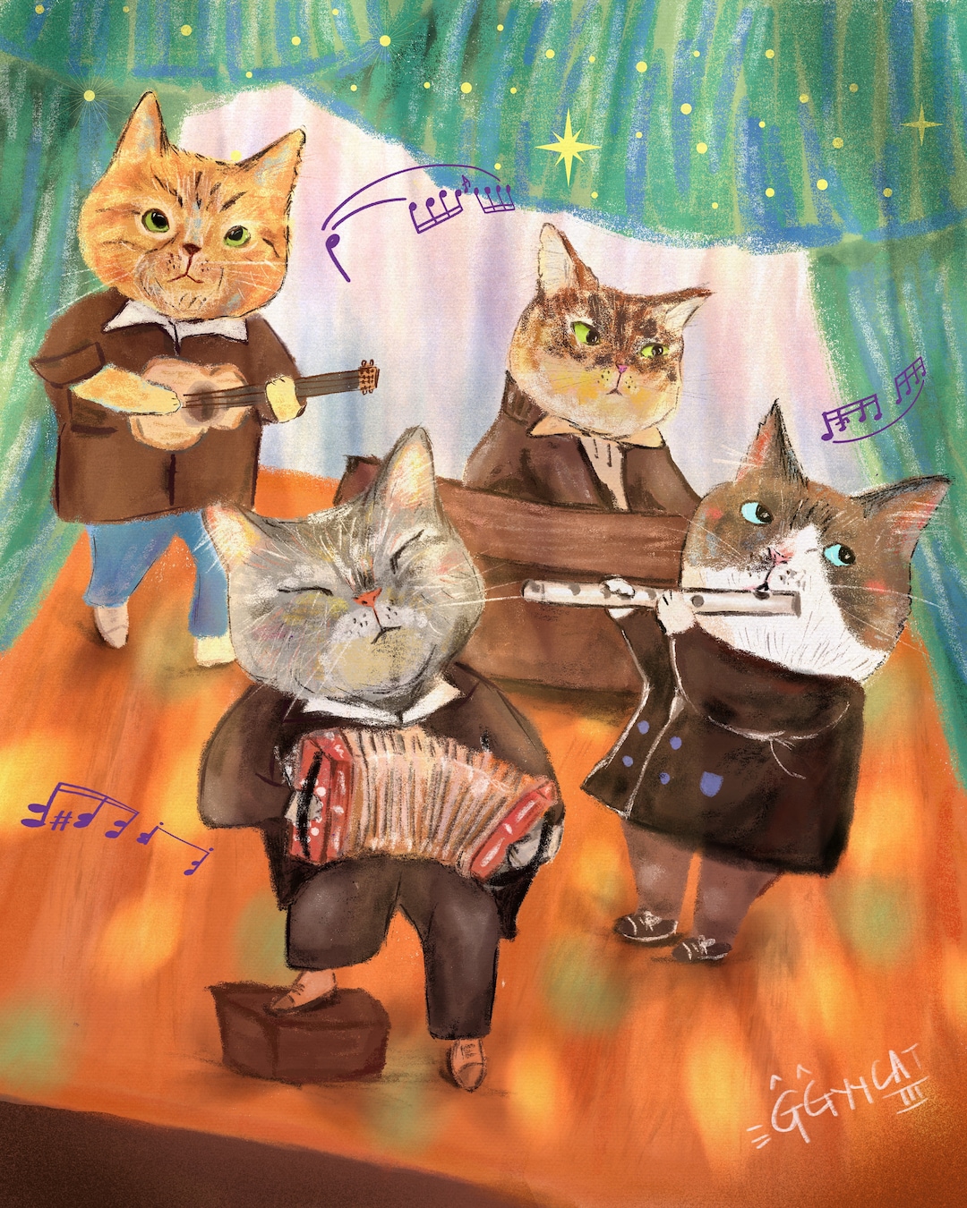 Cat Tango Band Art Print: Whimsical Feline Jazz Musicians - Etsy