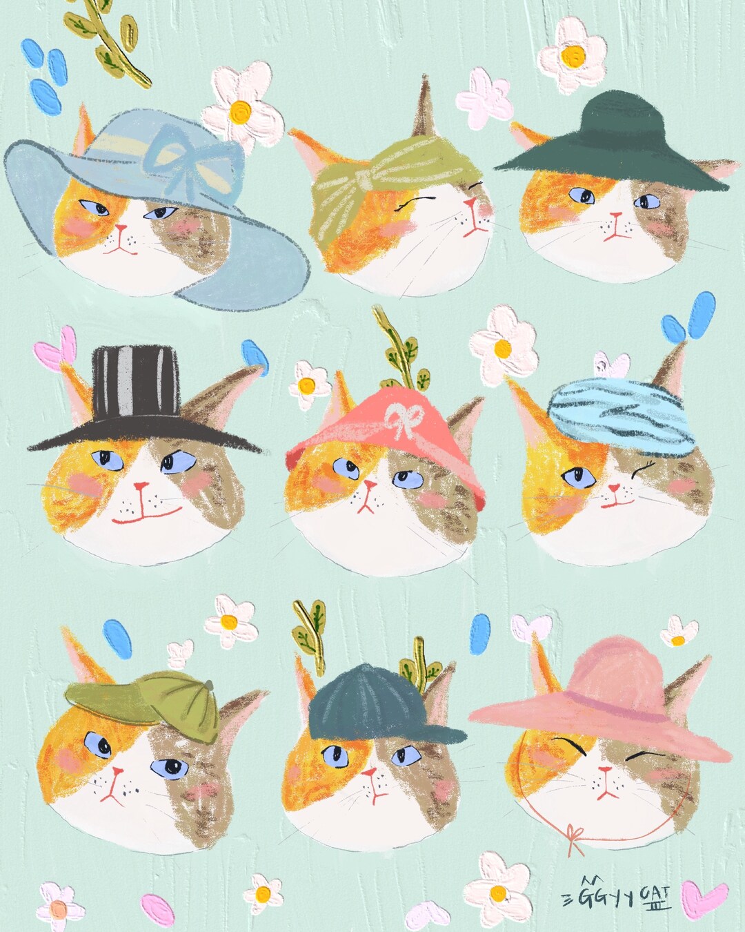 Nine Lives Cat Print, Fashion Feline in Hats, Limited Edition Art - Etsy