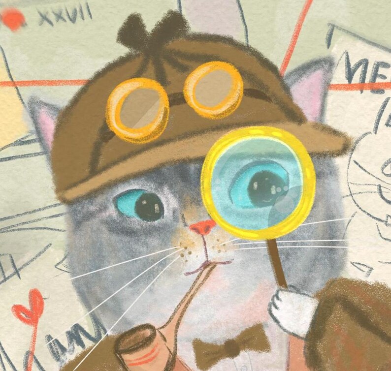 Sherlock Holmes Cat Art Print – Hand-drawn Feline Detective - Etsy