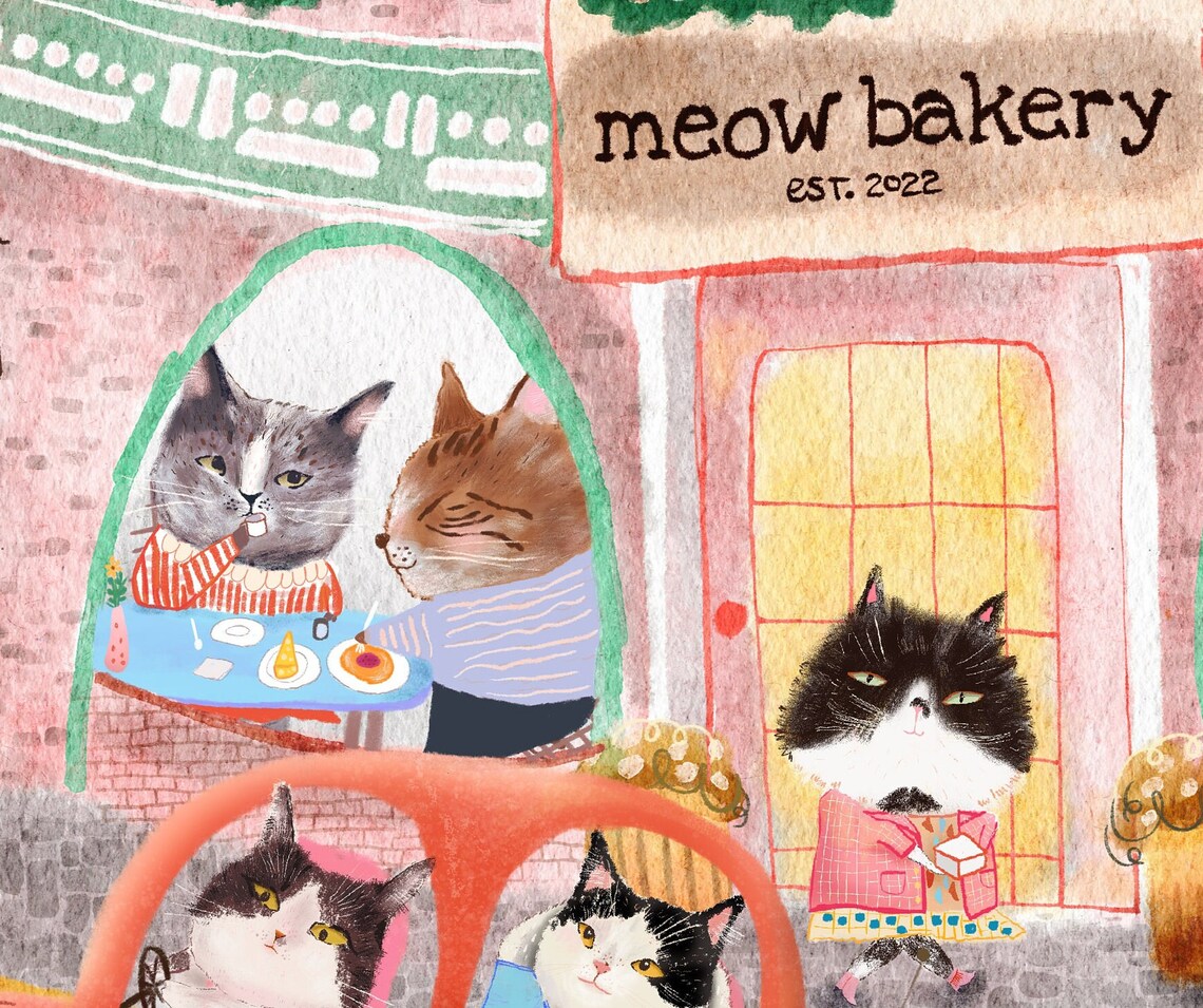 Meow Bakery friendship Summer Vibe Caturday Morning French - Etsy