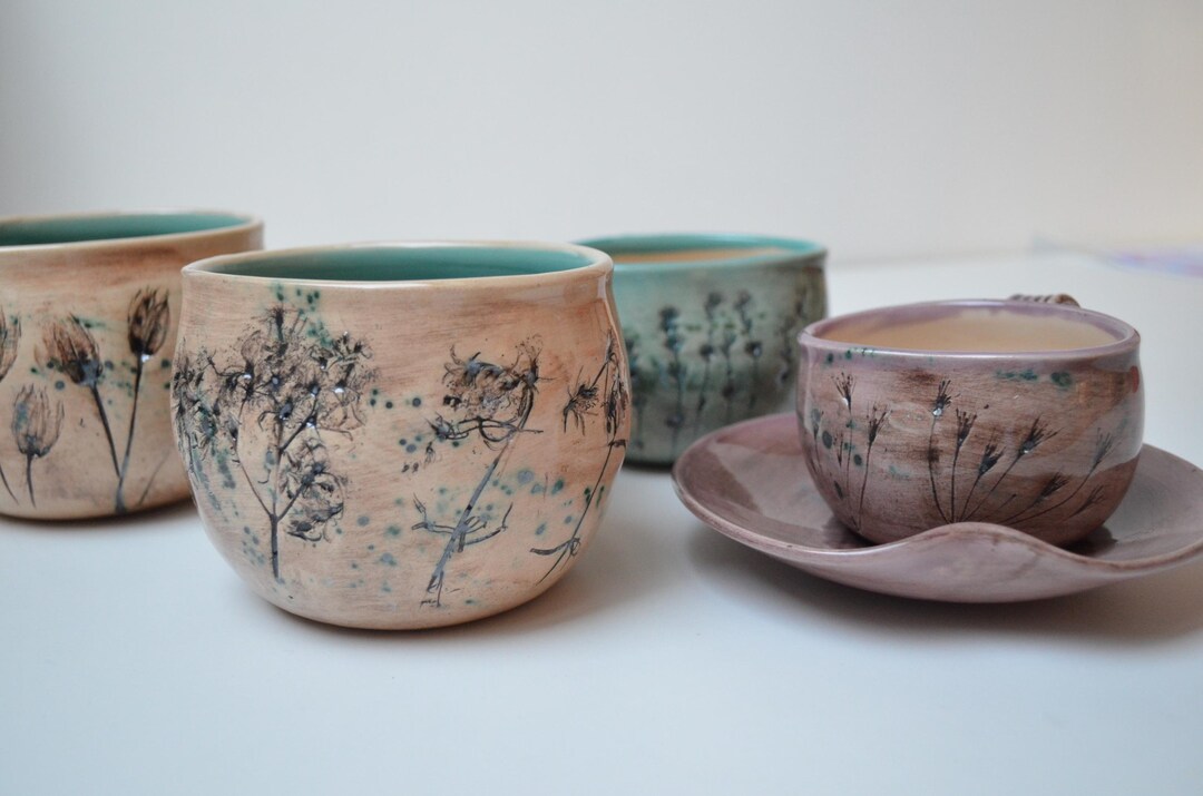 Floral Ceramic Mug, Handmade Flower Design, With Wild Flower Imprint - Etsy