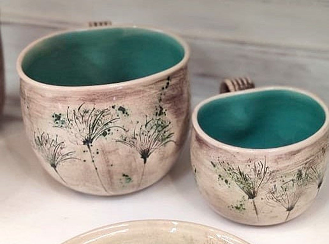 Handmade Ceramic Mug With Wild Flower Imprint - Etsy