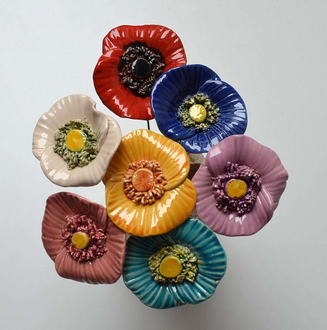 Garden Poppy Handmade Ceramic Flowers, Wildflower Decoration - Etsy