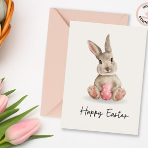 Printable Easter Bunny Greeting Card, Happy Easter Printable Card, Cute ...