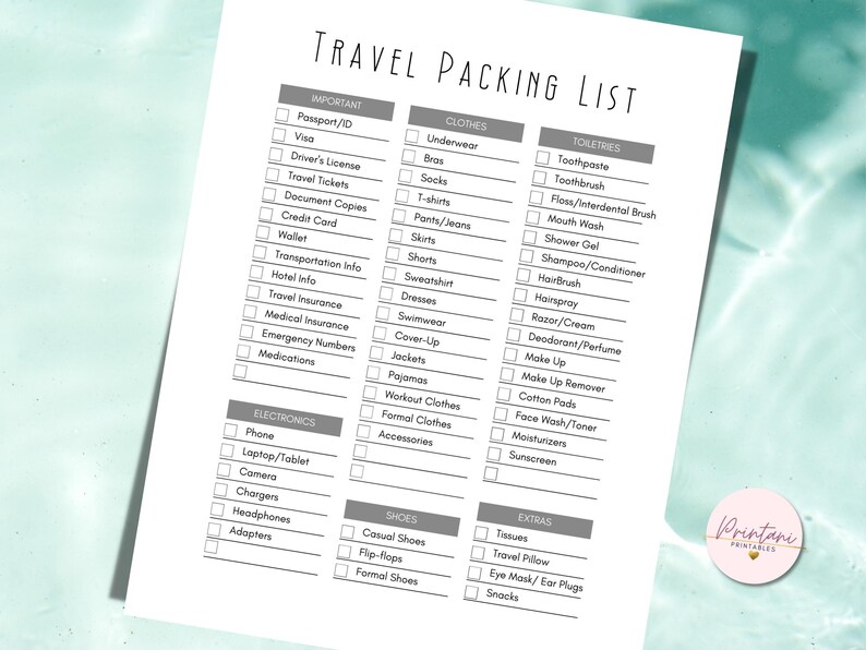 Printable Simple Travel Check List Minimal Travel Packing - Etsy
